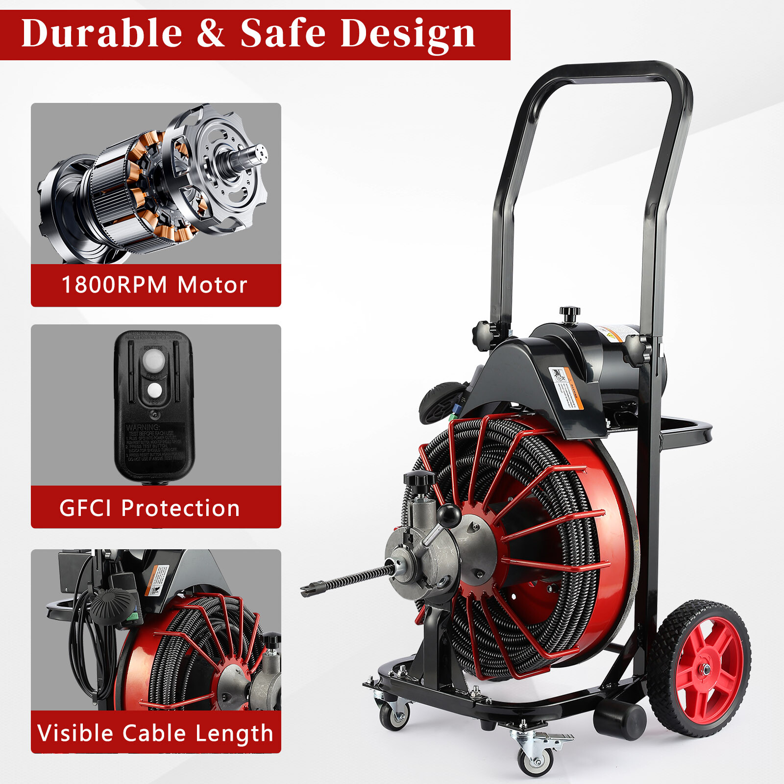 NEW 100 FT x 1/2 Inch Drain Cleaner Machine Auger Cleaning Auto Feed ...