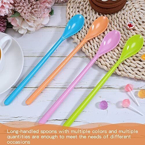 8 Pcs Iced Tea Spoons Long Plastic Ice Handle Spoon Colorful Teaspoons ...