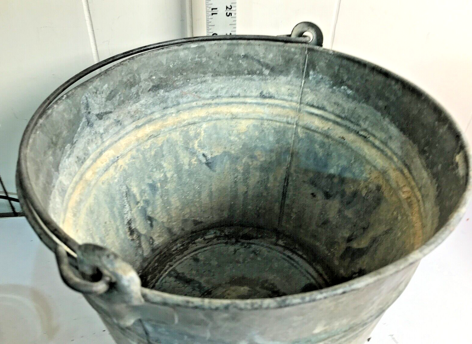Vtg Galvanized Metal #1122 Bucket Pail Farmhouse Bail Handle 10" T x 11 ...