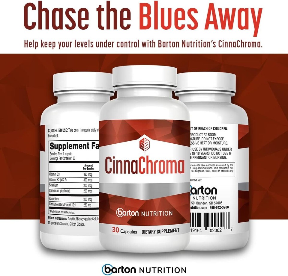 3Pack Barton Nutrition CinnaChroma Advanced Blood Sugar Support 30 Caps ...