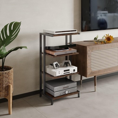 4-Tier Media Stand Corner Shelf Wooden Component Cabinet Stereo Audio ...