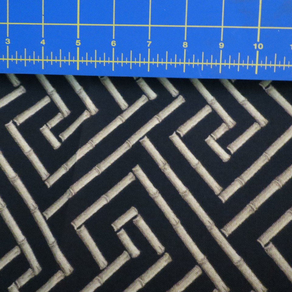 Bamboo Print Decorator 2 yards Fabric Craft Material Black Tan | eBay