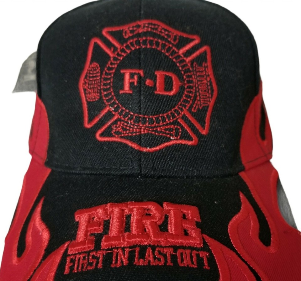 Fire Department First In Last Out Flames Embroidery Adjustable Cap New ...