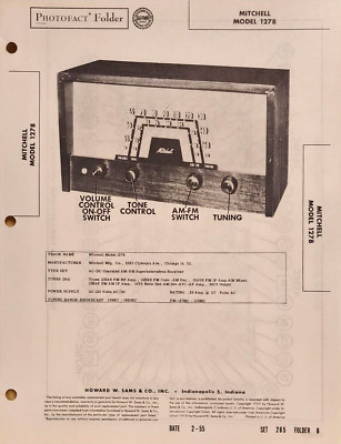SAMS PHOTOFACT SERVICE MANUAL 265-8 MITCHELL RADIO MODEL 1278 | eBay