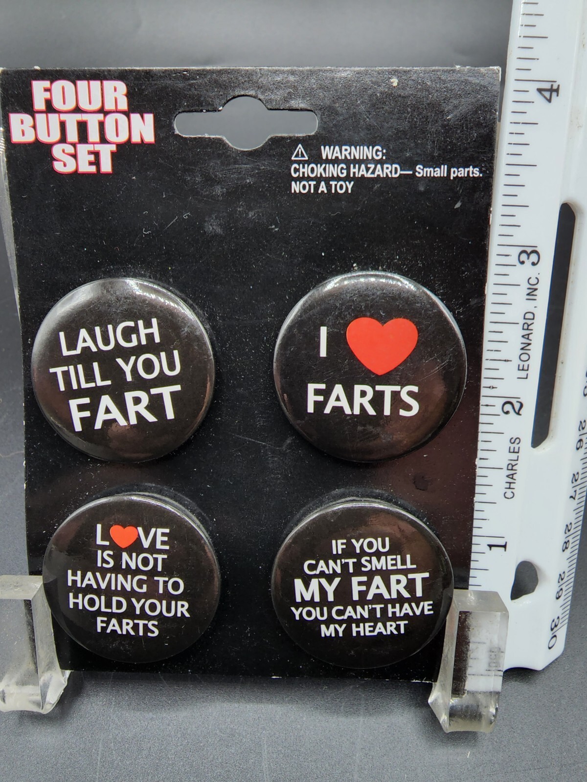 New Set of Four 1.25” Black White Red Funny Funky Fashion Fart Pins ...