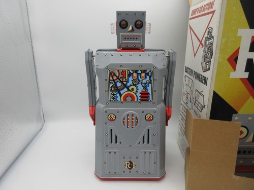 Battery Operated Bump N Go Tin R-1 Robot One w/ Box [Rocket USA, 2000 ...
