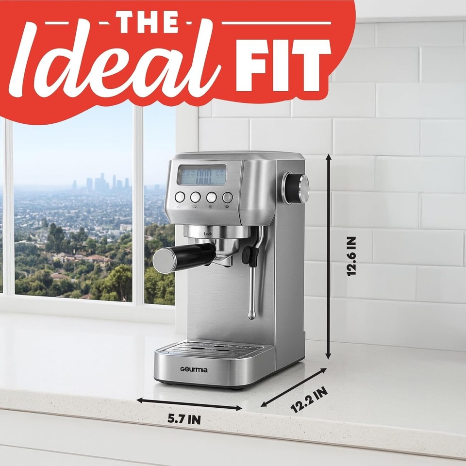 Slim Espresso Machine 20-Bar Pump, LCD Display, Milk Frother 1350W | eBay