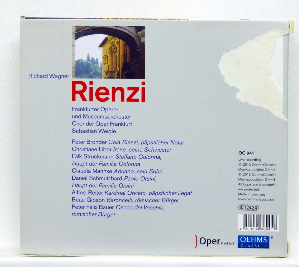 SEBASTIAN WEIGLE, PETER BRONDER, CHRISTIANE LIBOR – WAGNER Rienzi OEHMS ...