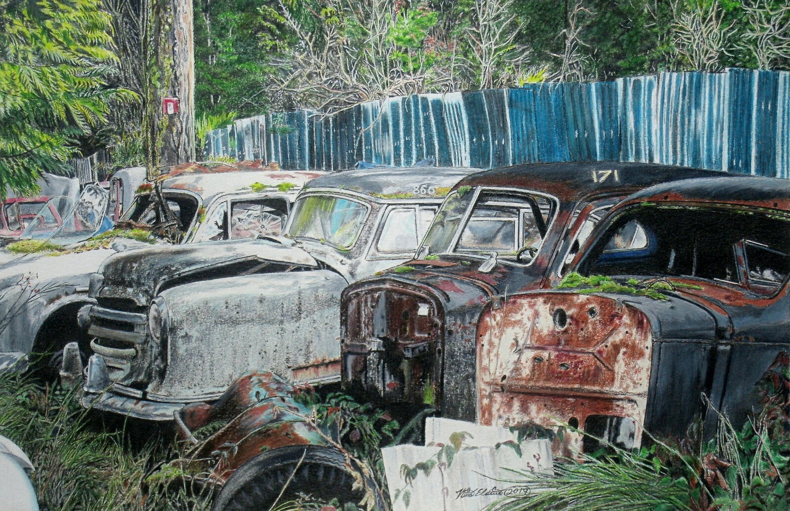 Classic Car Art, Salvage Yard, Cars, Drawing, Original Artwork By N.E ...