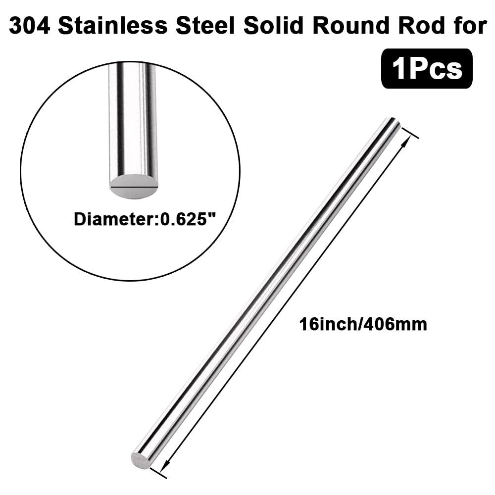 16 inches Long 5/8"(16mm) Diameter 304 Stainless Steel Solid Round Rod ...