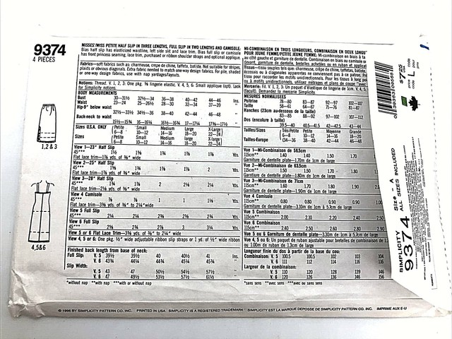 Simplicity Sewing Serger Pattern Uncut 9374 Size a Half Slip & Camisole ...