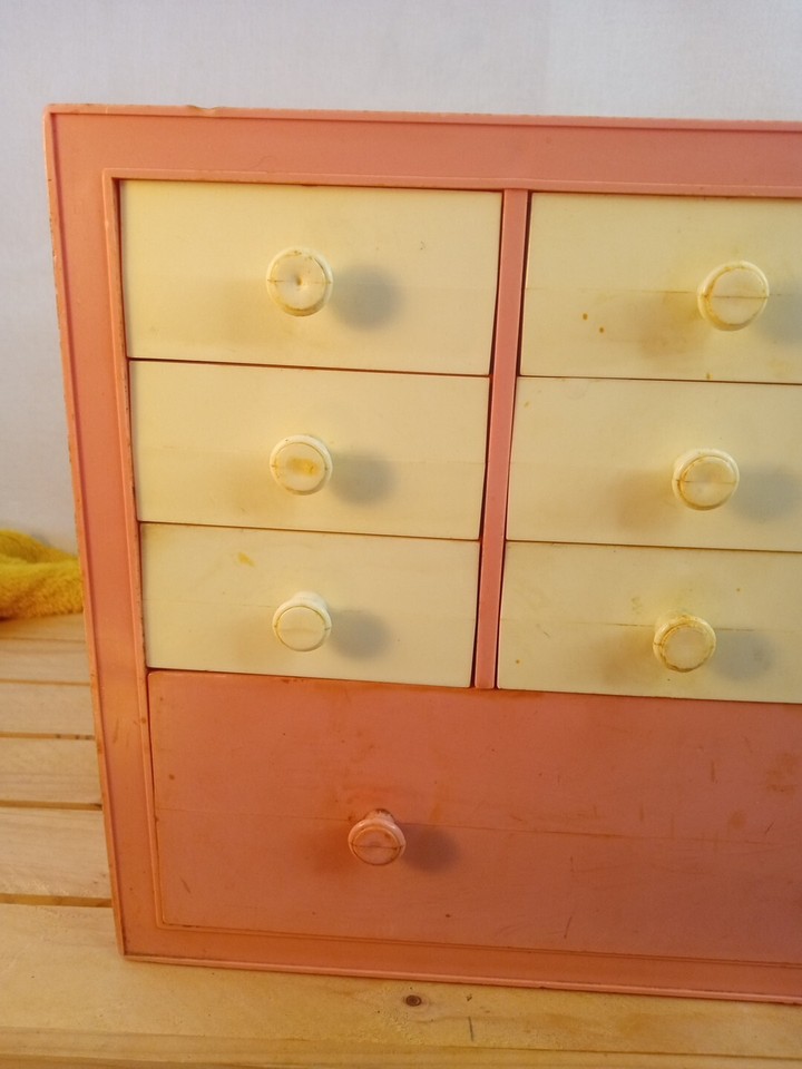 Retro MCM Vintage Pink Cream Akro-Mils Storage Cabinet 10 Drawers Bin ...