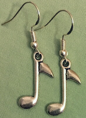 MUSIC NOTE EARRINGS - Pewter with Sterling Silver Ear Wires SONG PLAY ...