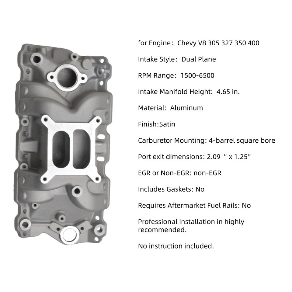 Dual Plane Aluminum Intake Manifold For SBC Small Block Chevy 305 327 ...
