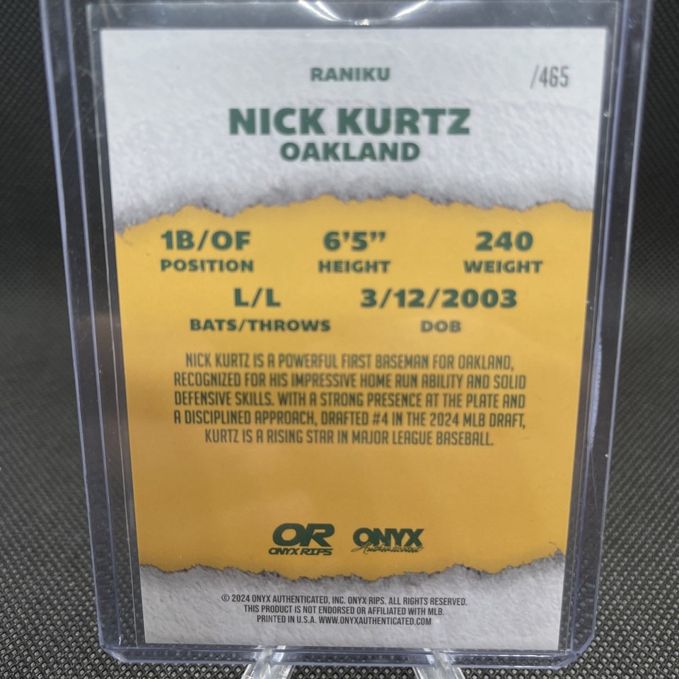 2024 Onyx Rips Nick Kurtz Auto /465 Athletics Rookie Autograph Mint | eBay