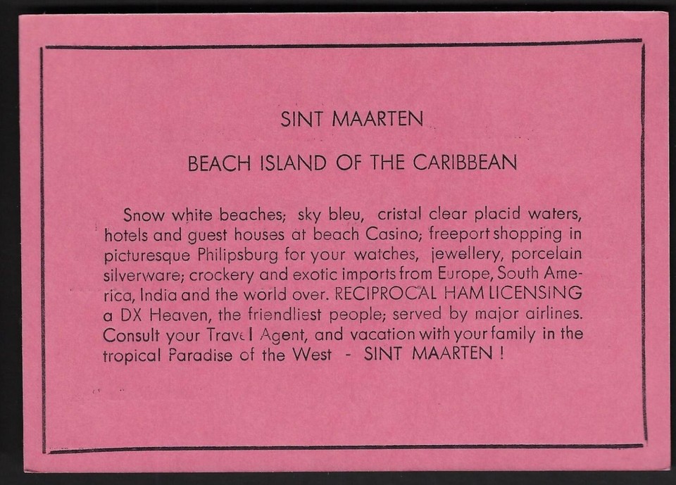 QSL Radio Card"PJ2ME,Vincent A. La Bega,66",St. Maarten ,Neth. Antilles ...