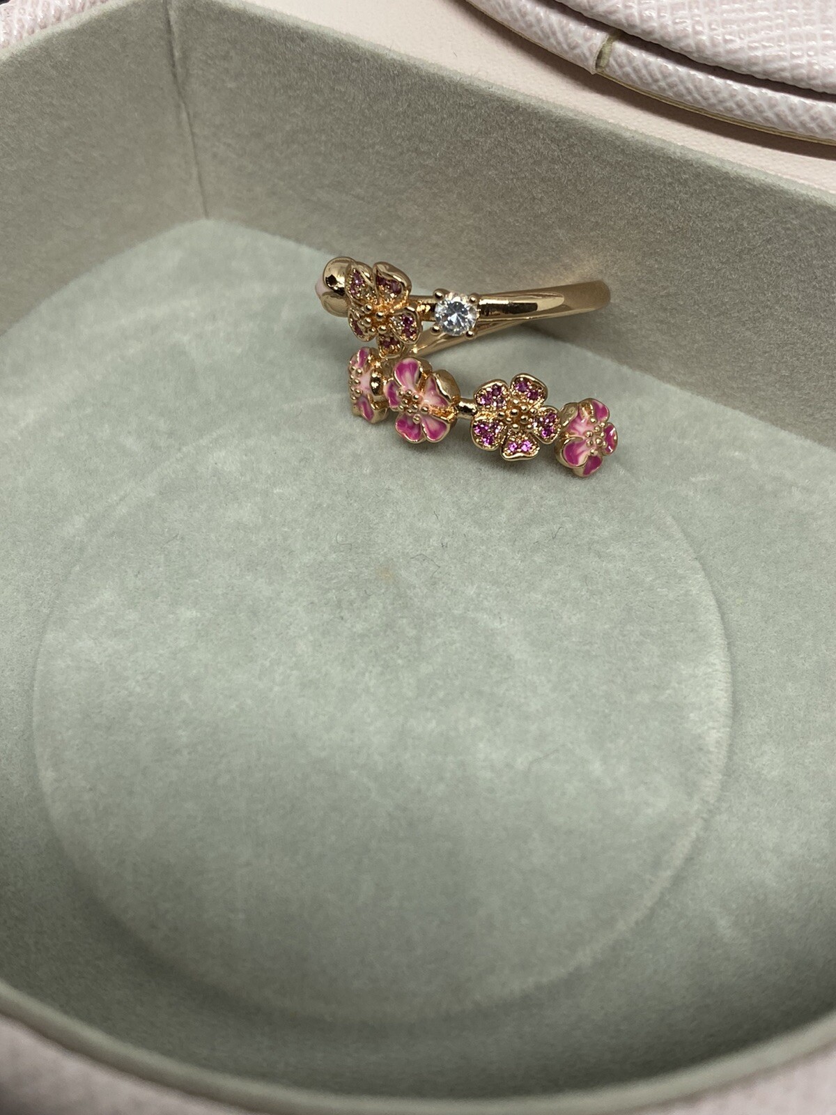 Genuine Pandora Pink Peach Blossom Flower Branch Open Ring Size 52 ...