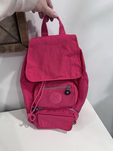 KIPLING HOT PINK SMALL CARRYING BACKPACK COMPACT CONVERTABLE CUTE! | eBay