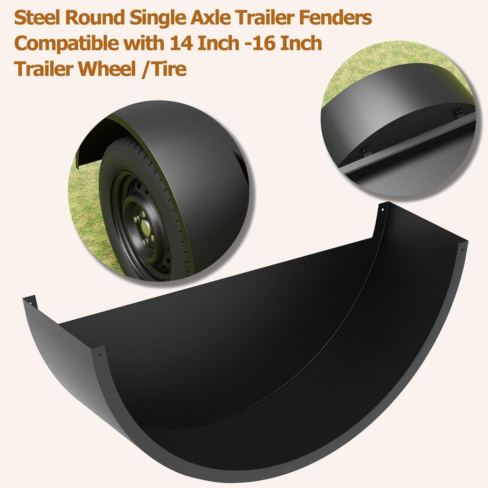 Pair of Round Single Axle Trailer Fenders with Backs for 14"-16" Wheels ...