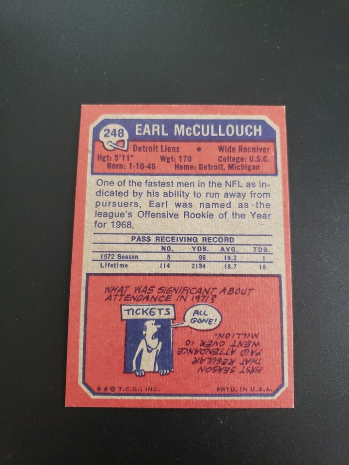 1973 Topps Football #248 Earl McCullouch (Lions). NM+ | eBay