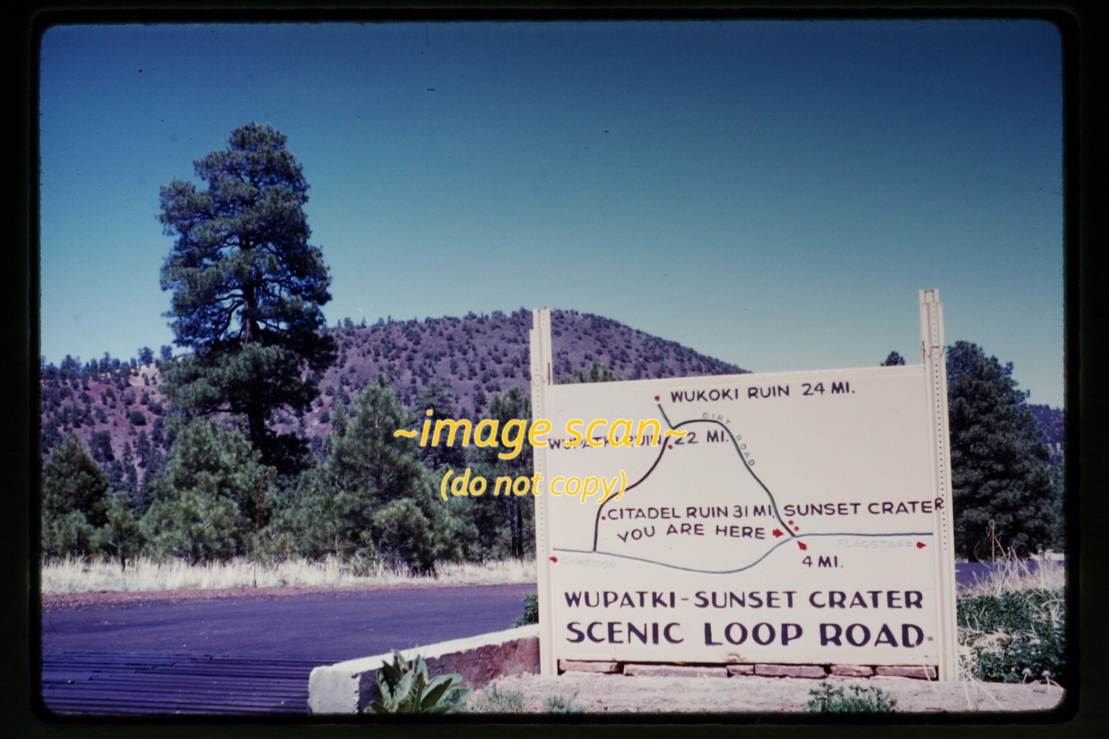 Wupatki & Sunset Crater Loop Road Sign in Arizona in 1959, Kodachrome ...