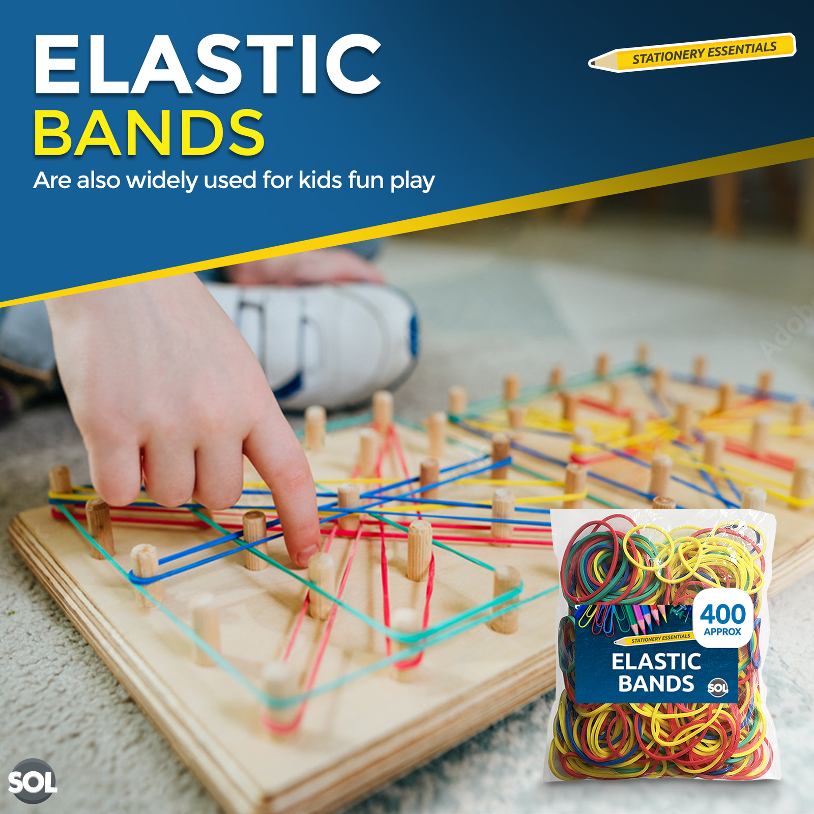 400pk Strong Elastic Rubber Bands Assorted Colours Sizes Home, School ...