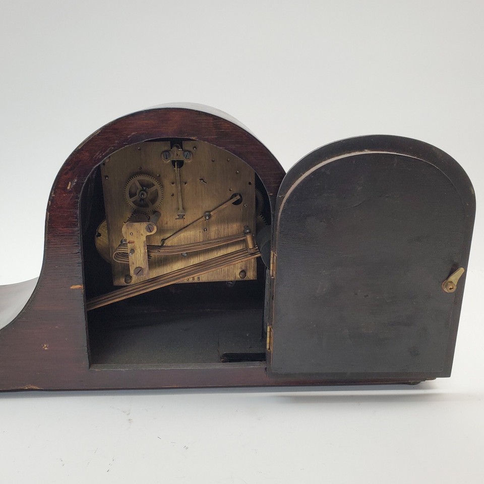 Vintage German Wooden Tambour Mantel Clock Mechanical Movement Serial ...