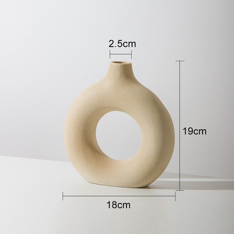Nordic Vase Circular Hollow Ceramic Donuts Flower Pot Home Living Room ...