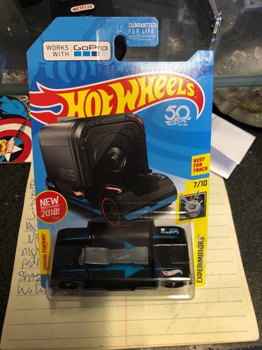 2018 HOT WHEELS, ZOOM IN BLACK, WORKS WITH GOPRO, "NEW FOR 2018" CARD ...