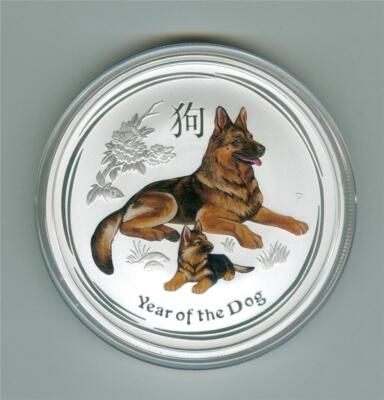 AUSTRALIA 2018 2 DOLLARS YEAR OF THE DOG COLORIZED 2 OZ. .9999 SILVER ...