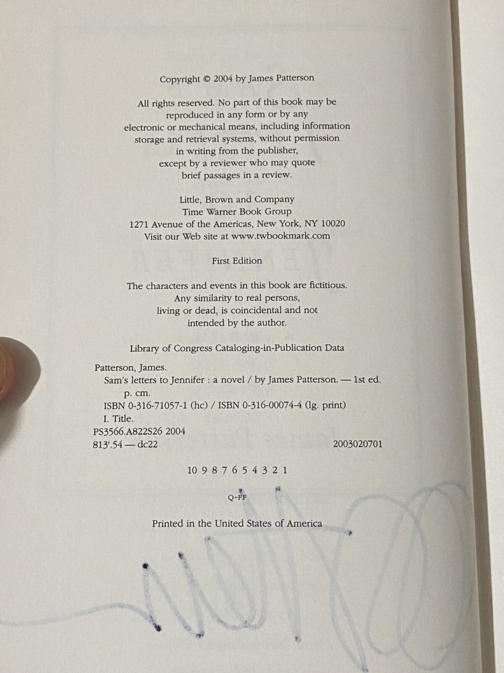 James Patterson SIGNED Sam's Letters to Jennifer HCDJ Book 2004 1st/1st ...