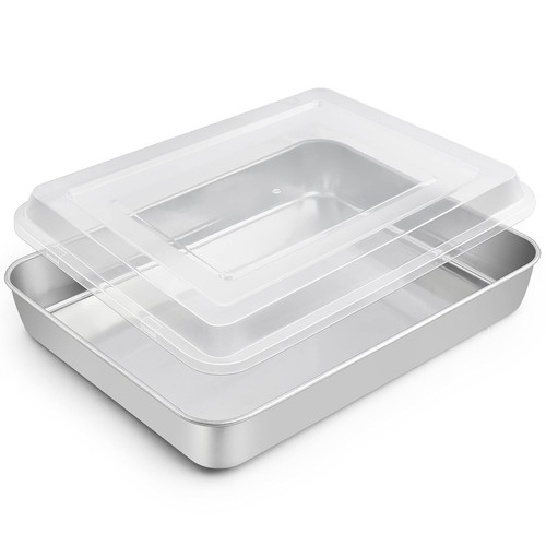 Rectangular Cake Pan With Lid 10.5 Stainless Steel Small Lasagna Baking ...