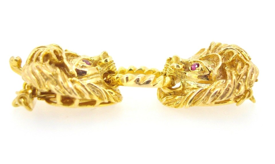 Necklace Clasp 14K yellow gold two Lion Heads with Ruby Eyes 5 strand ...