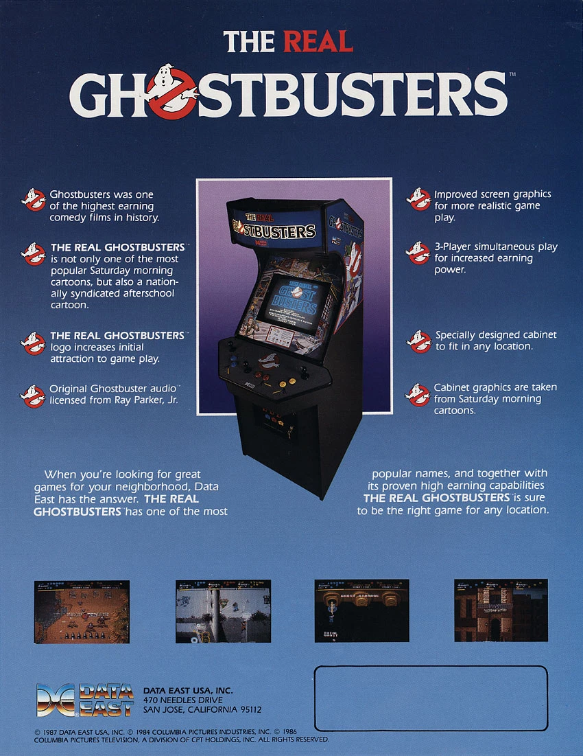 Front and Back Flyers for "The Real Ghostbusters" Arcade Game by Data ...