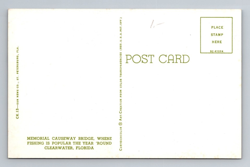 Clearwater FL-Florida Memorial Causeway Bridge Vintage Postcard ...