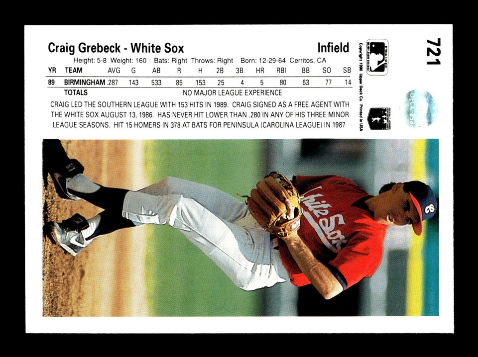 CRAIG GREBECK ⚾ 1990 Upper Deck Baseball #721 Chicago White Sox | eBay