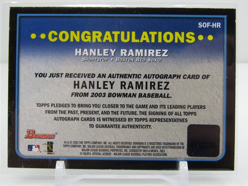 HANLEY RAMIREZ 2003 BOWMAN ROOKIE AUTOGRAPH AUTO! RC! BOSTON RED SOX ...