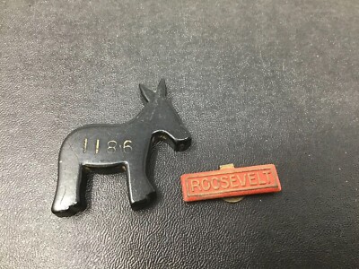 ROOSEVELT CAMPAIGN PIN & Little Wooden DONKEY FDR Democrat Political | eBay