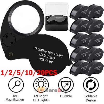 40X Magnifying Loupe Jewelry Eye Glass Magnifier LED Light Jewelers ...