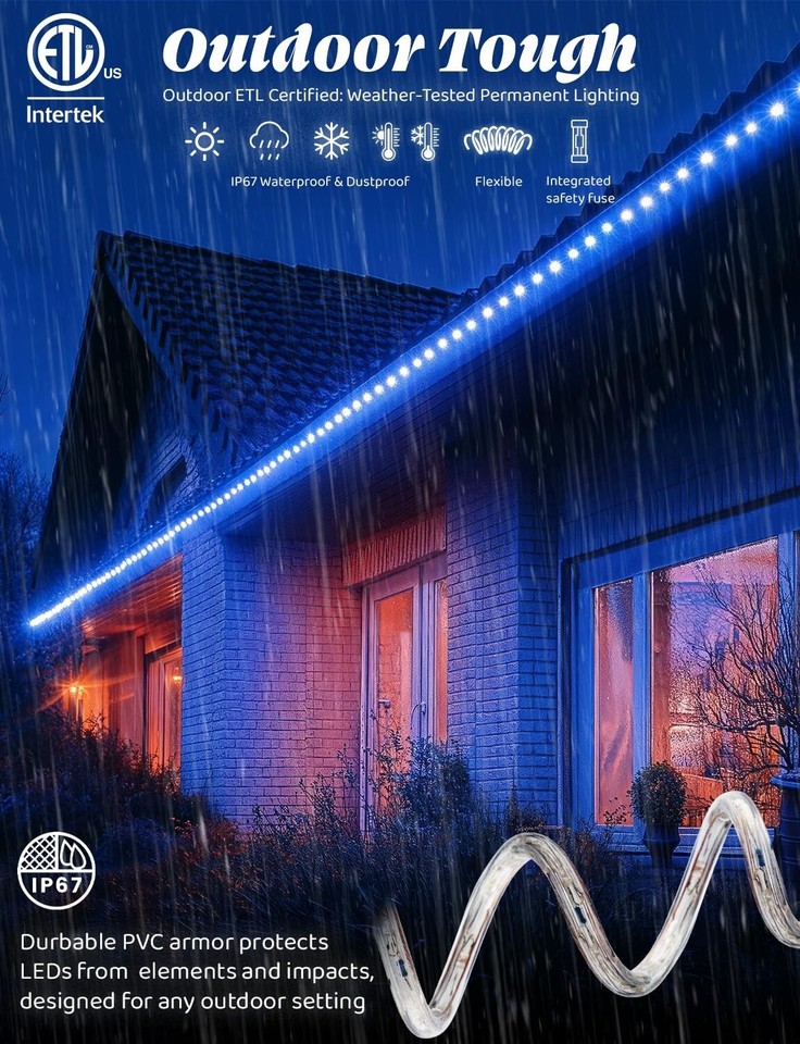 LED Rope Light 10/20/25/50/100/150ft Outdoor Tree Waterproof Holiday ...