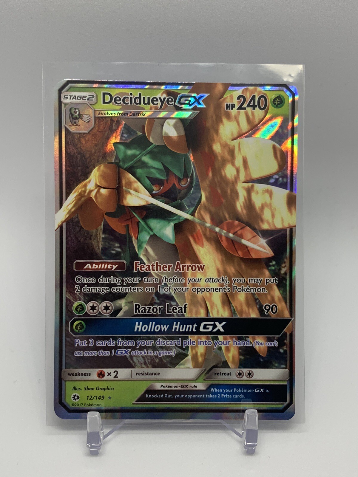 Pokémon TCG Decidueye GX Sun & Moon Base Set 12/149 Holo Ultra Rare LP+ ...