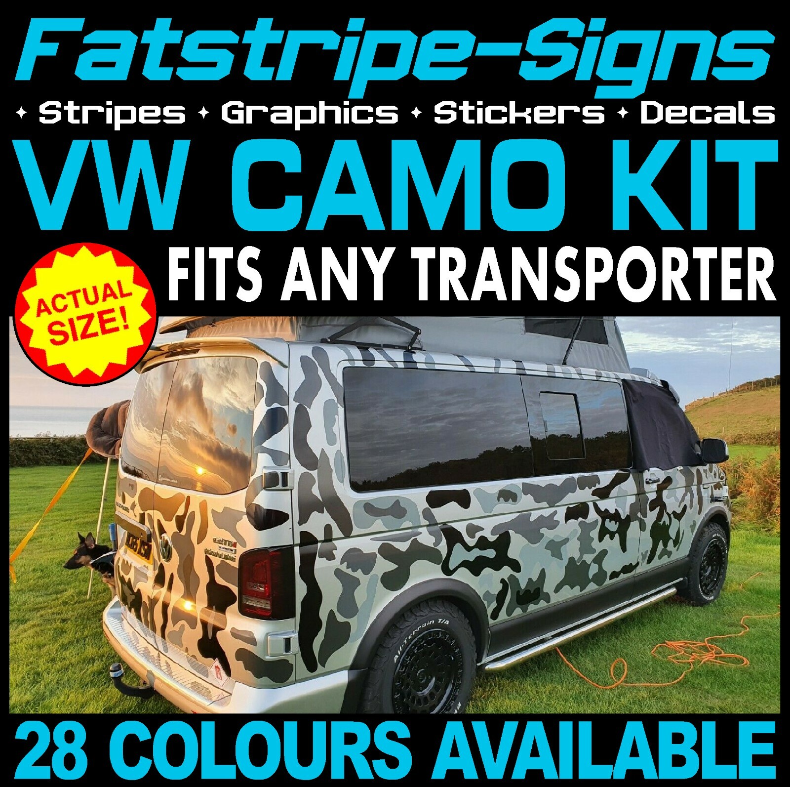 fits VW TRANSPORTER T4 T5 T6 CAMO GRAPHICS STICKERS STRIPES DECALS ...