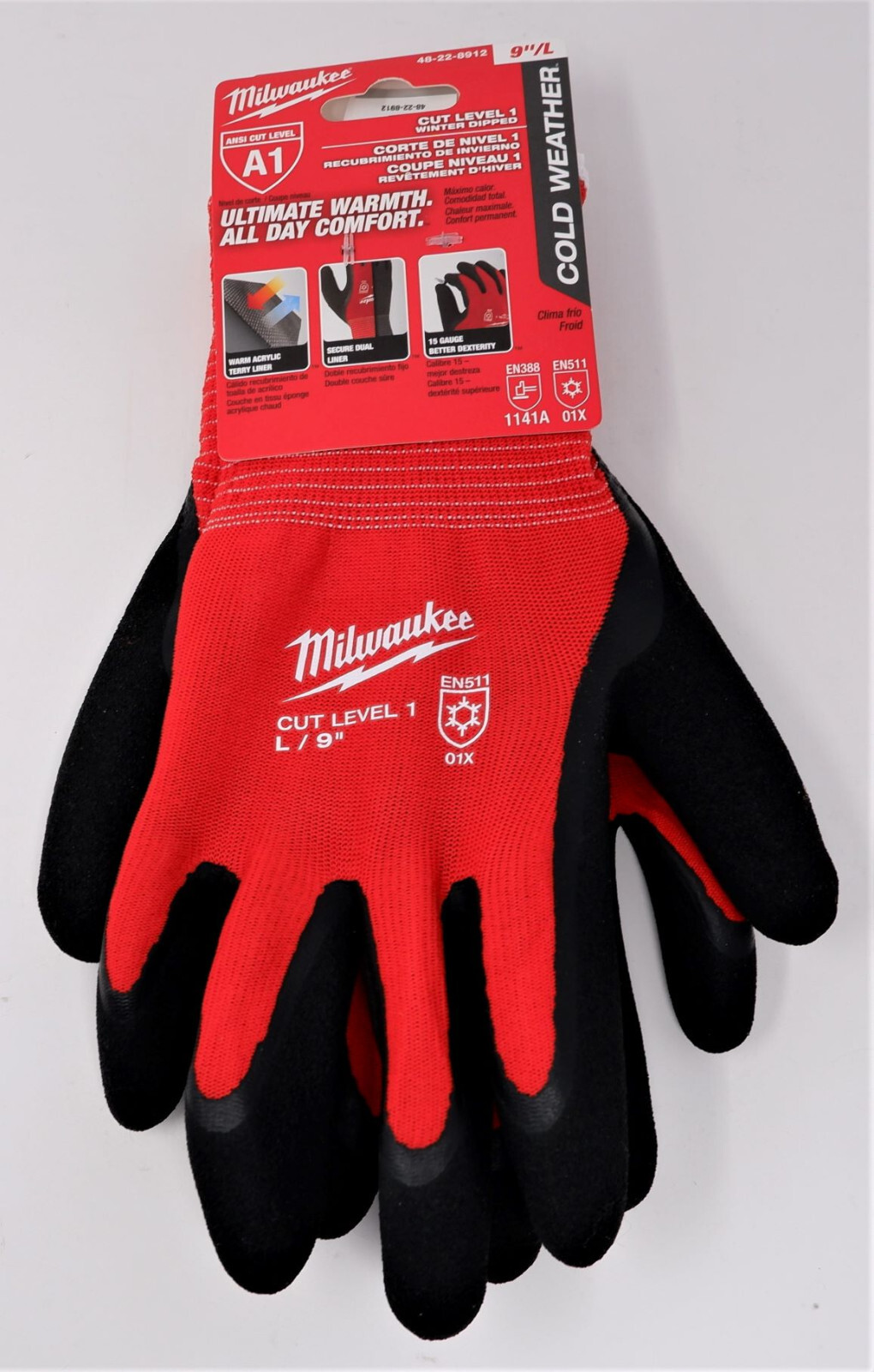 MILWAUKEE LATEX LEVEL 1 CUT RESISTANT INSULATED DIPPED WORK GLOVES ...