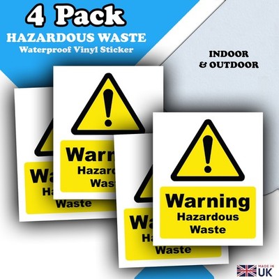 4 Pack - Warning Hazardous Waste Stickers – Waterproof Vinyl Labels ...