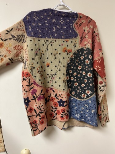 Hard To Find Yesno Patchwork Sunflower Cotton Wool Blend Long Cardigan ...
