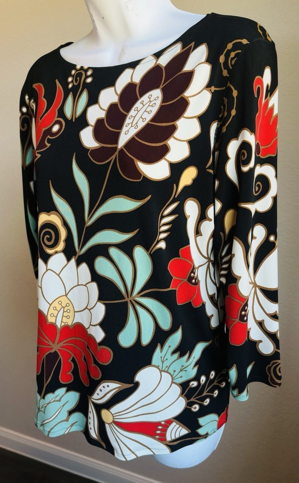 Eva Varro Stretch Asymmetrical Tunic Top Floral Polyester Size L | eBay