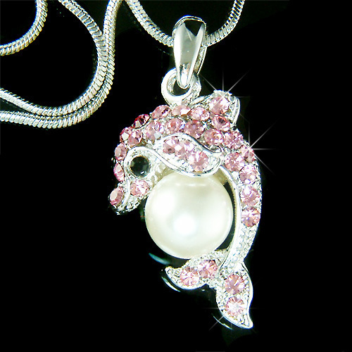 Pink DOLPHIN Pearl made with Swarovski Crystal Beach Wedding Ocean ...