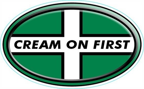 Devon Cream On First Vinyl Sticker bumper laptop window car funny tea ...