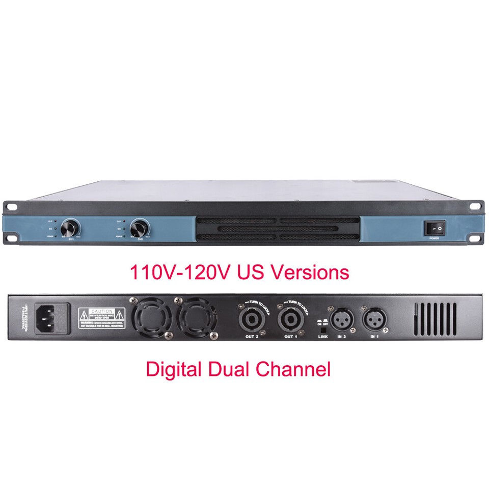 Dual Channel 2600W Digital Power Amplifier Stage Audio Speaker 1U Rack ...
