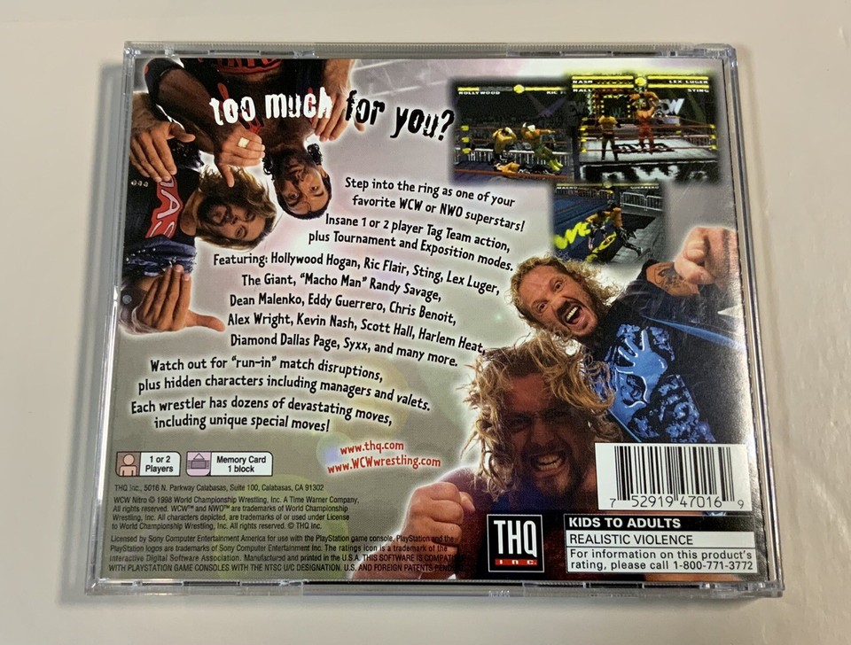 WCW Nitro (Sony PlayStation 1, 1998) PS1 PSX Black Label Complete CIB ...